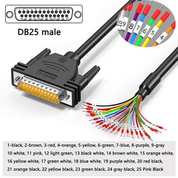 ASIASN-DB25 Male to Bare Wire with Cable Marker 3.3ft,D-SUB 25-Pin ...