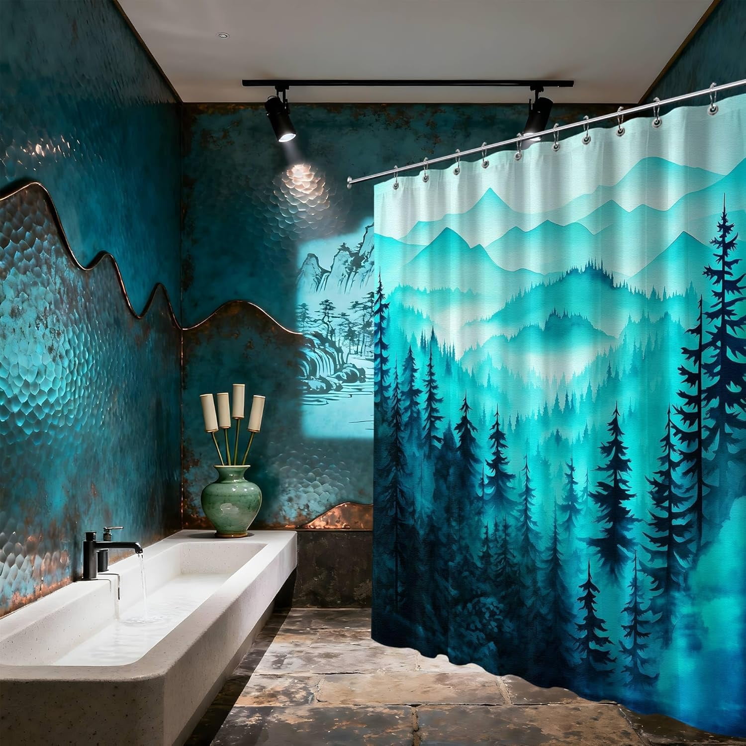 Dark Teal Shower Curtainnull