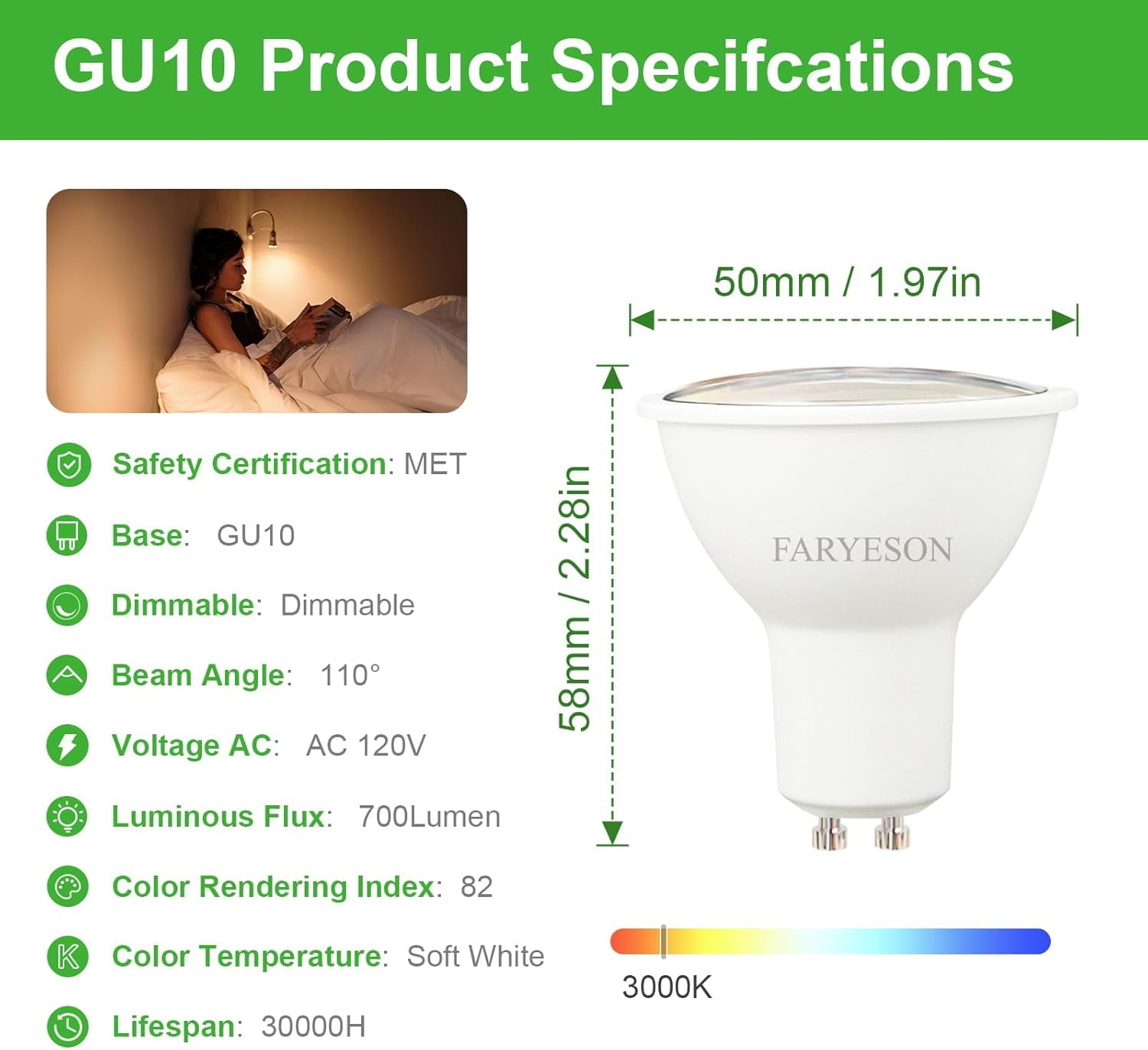 ASIASN-Dimmable GU10 LED Light Bulbs - 5W Energy-Efficient, 700 Lumens ...