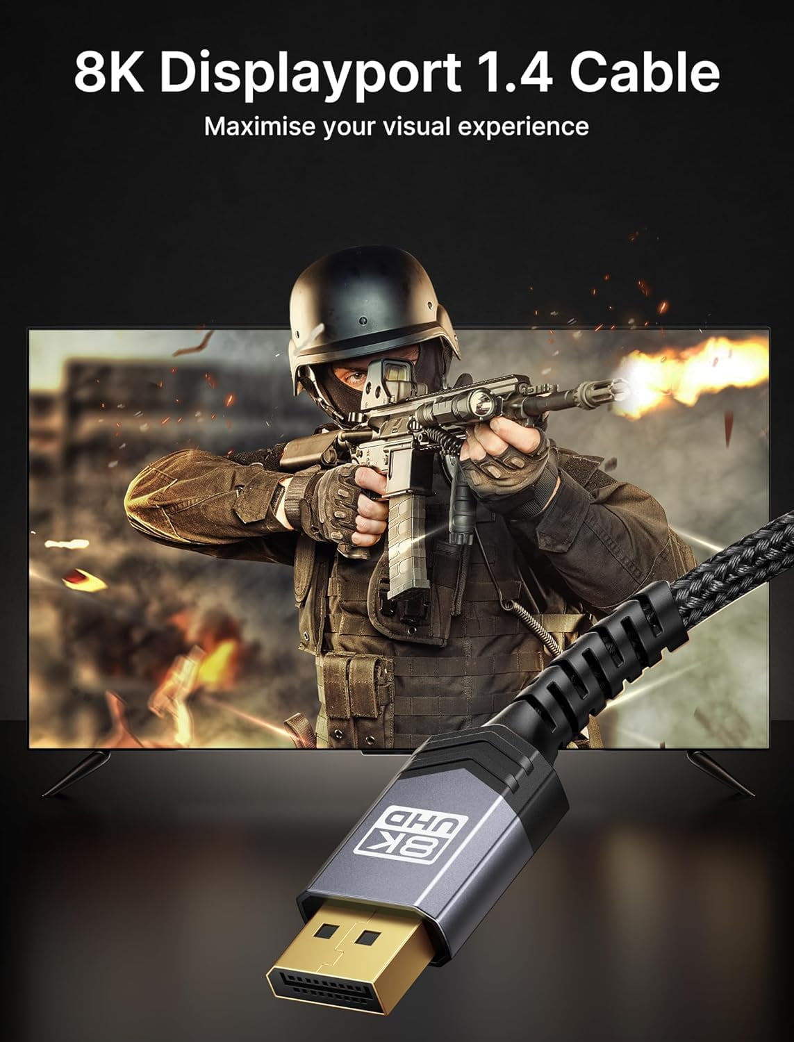 ASIASN-DisplayPort Cable 1.4 15ft | 8K DP Cable High Speed Display Port ...