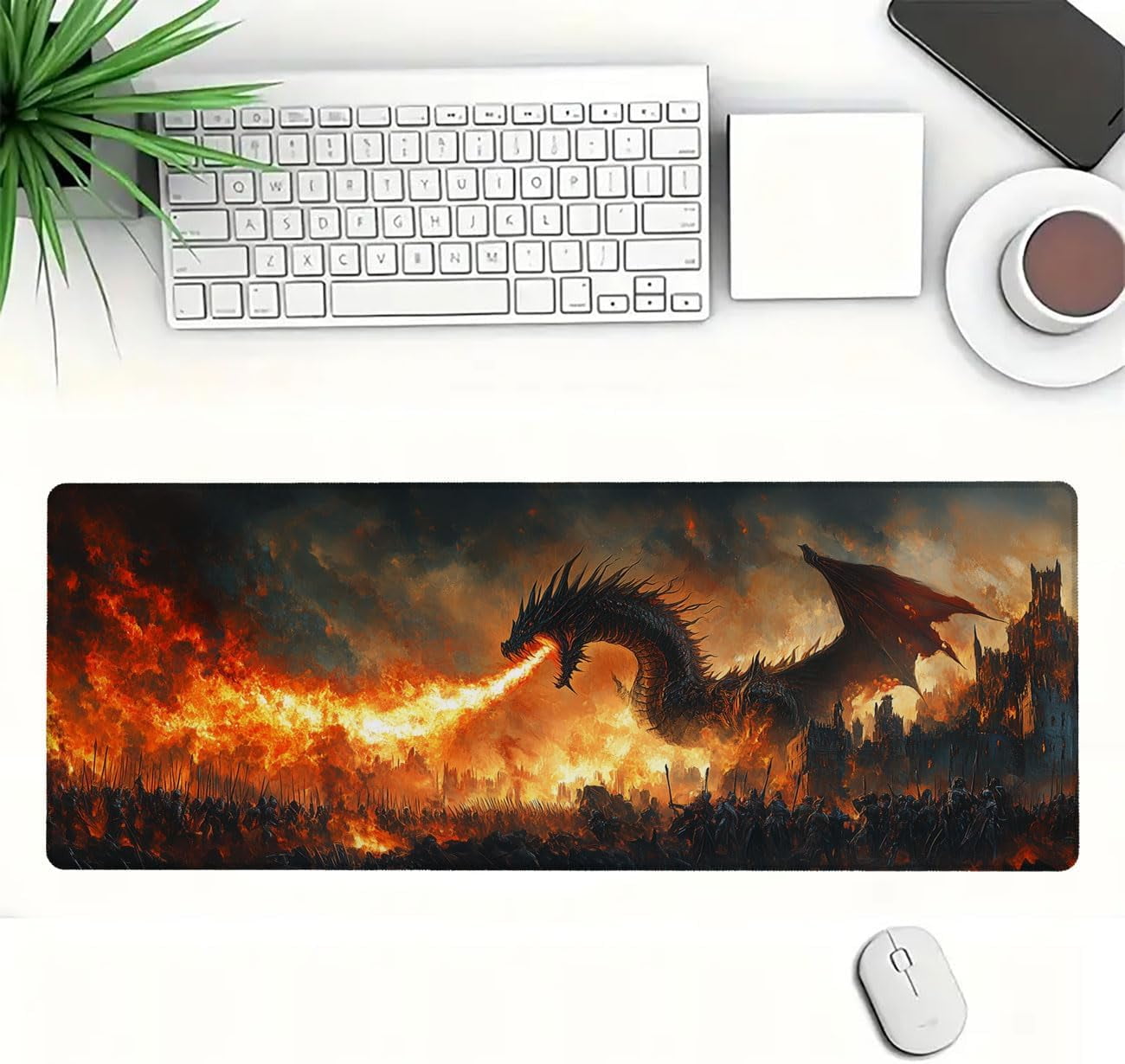 ASIASN-Dragon Gaming Mousepad, Fire Knight Castle Fantasy Mousepad XL ...