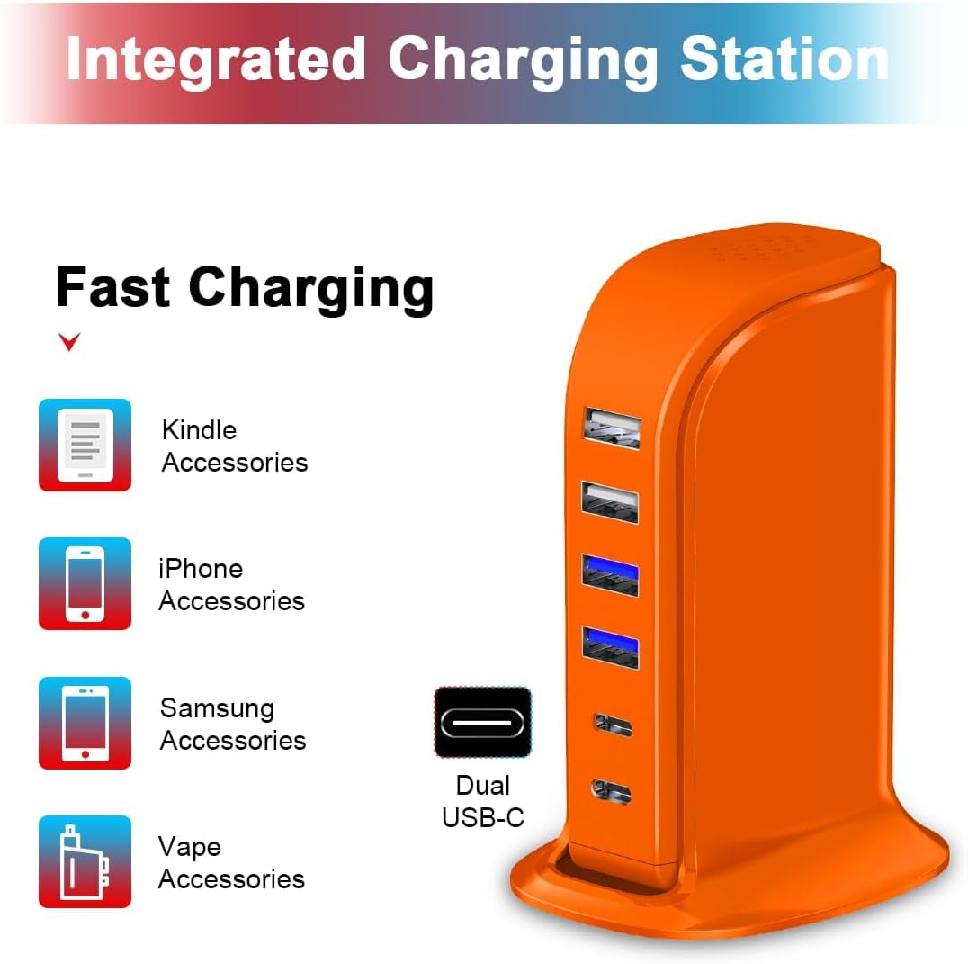 ASIASN-Dual USB C Charger Block, Charging Station for Multiple Devices ...
