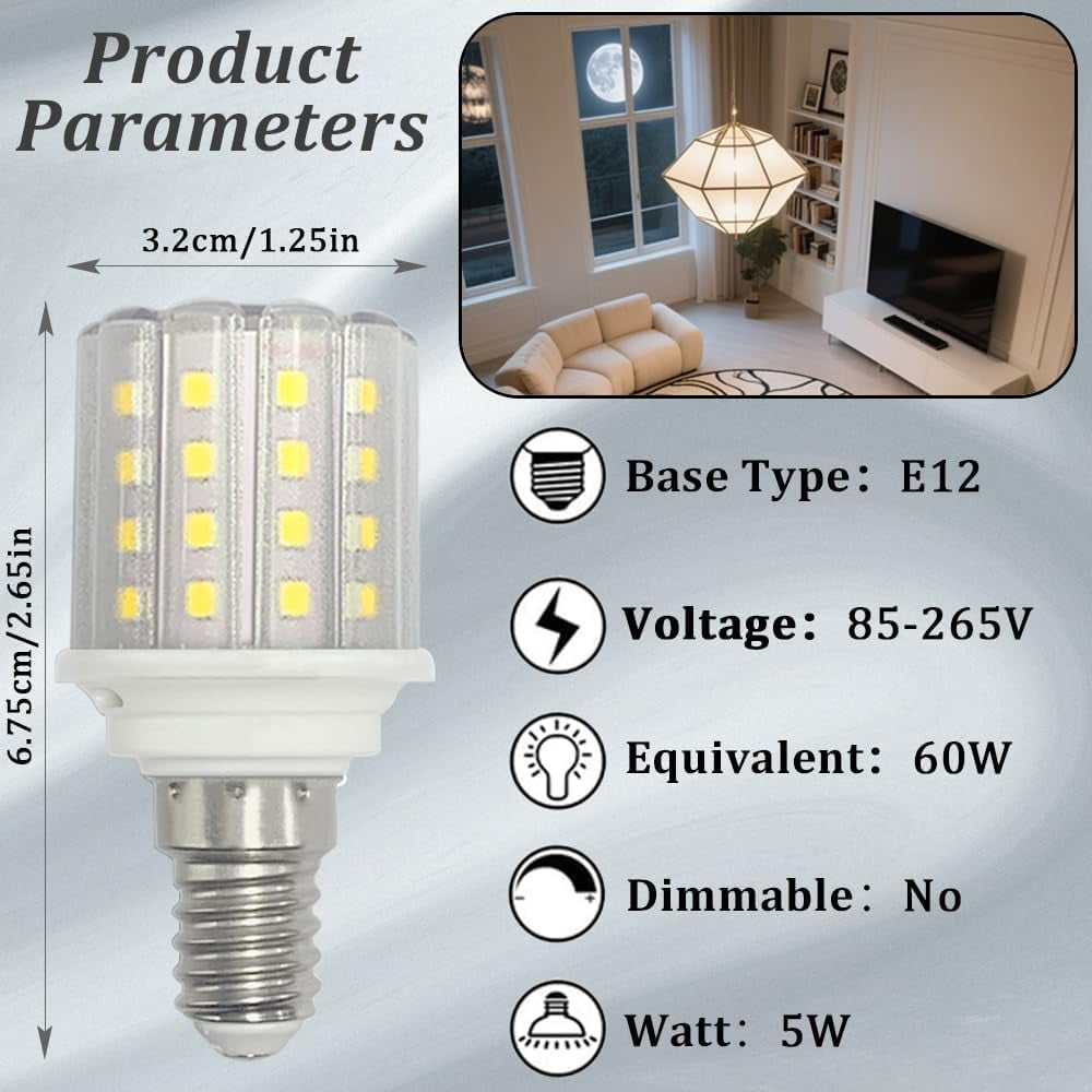 ASIASN-E12 LED Corn Light Bulbs,5W Cool White 6000K, Equivalent to 60W ...