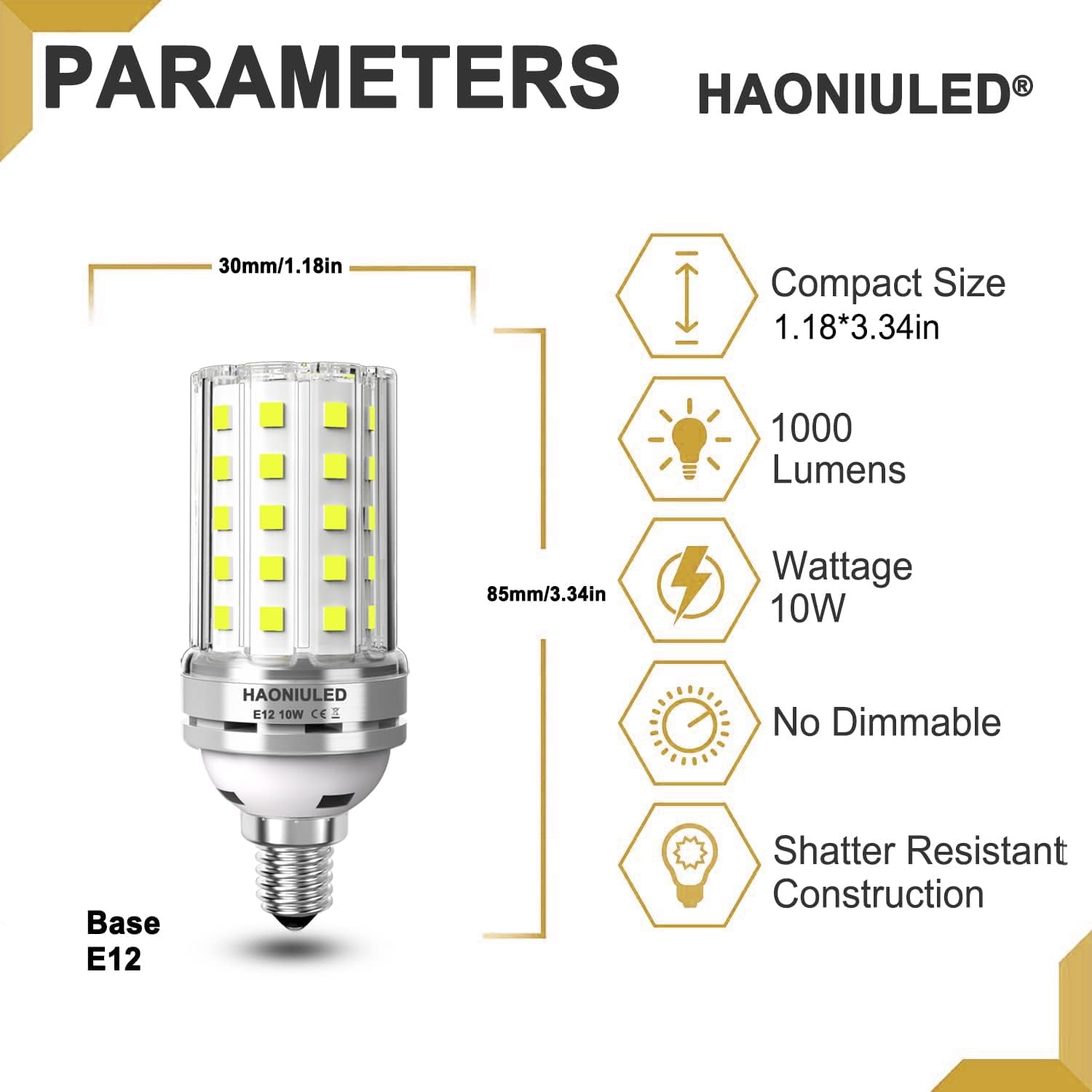ASIASN-E12 LED Light Bulbs, 10W, Daylight White, 1000 Lumens, 100 Watt ...