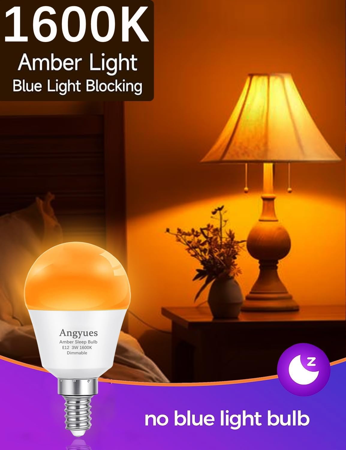 ASIASN-E12 Small Candelabra Base Amber Sleep Light Bulb Dimmable1600K ...