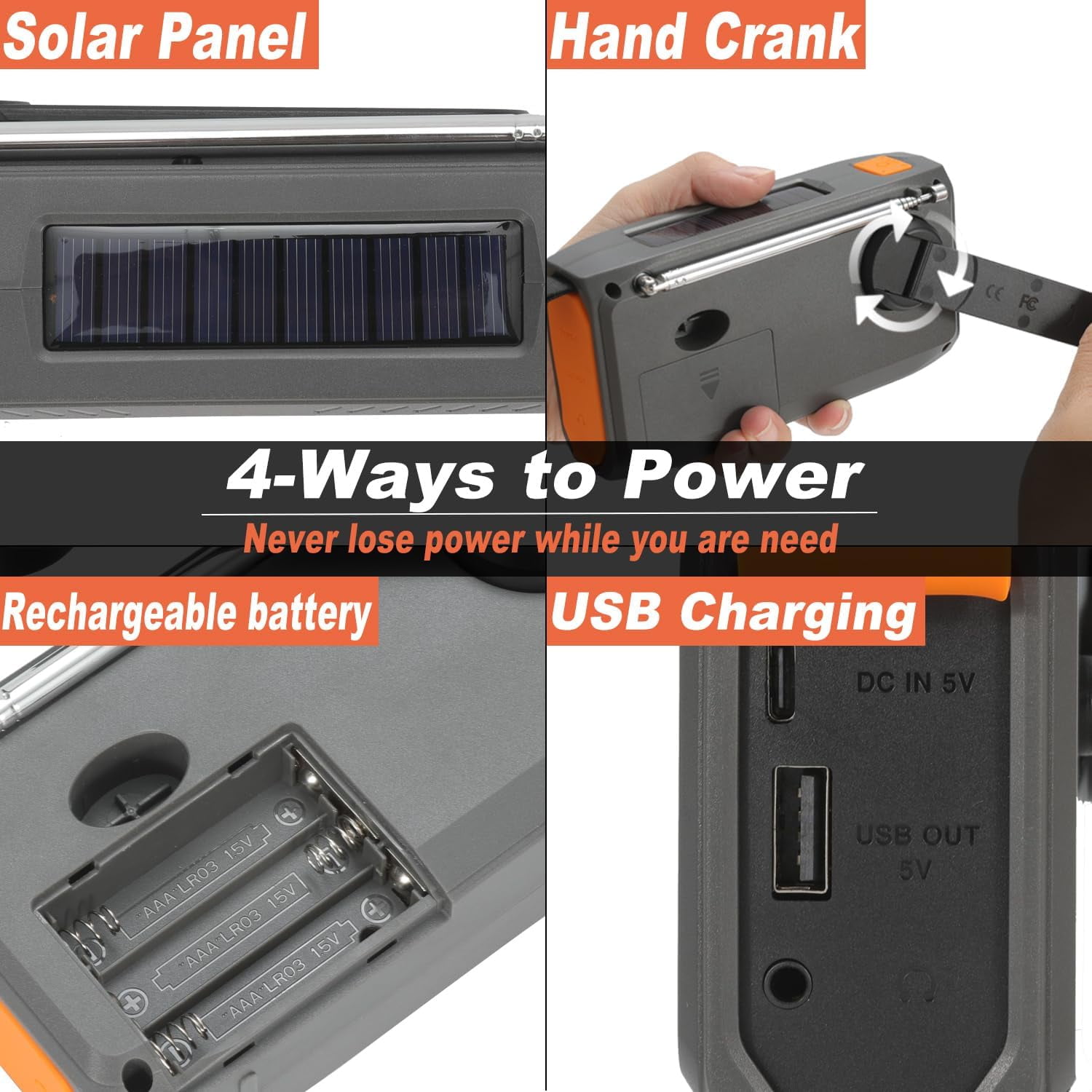 ASIASN-Emergency Weather Radio, Solar Hand Crank Radio with AM/FM/NOAA ...