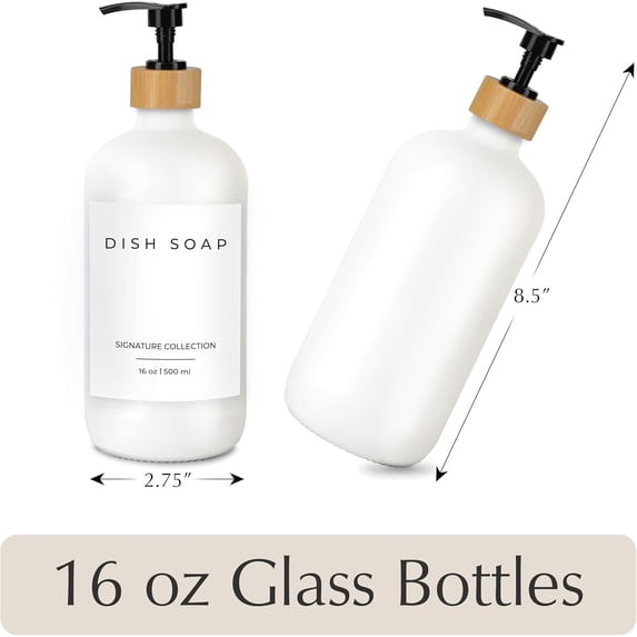 ASIASN-Emerson Glass Soap Dispenser Set - 16 Oz, 2-Pack with Pump and ...