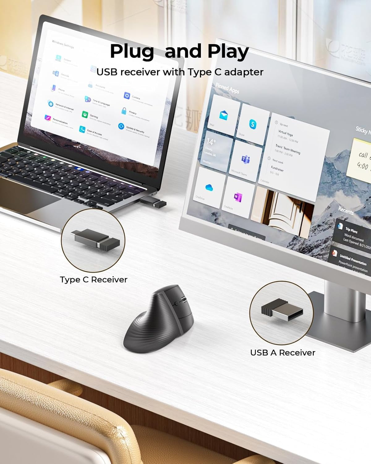 ASIASN-Ergonomic Mouse Rechargeable, Multi-Device Connection（2.4G&Type ...