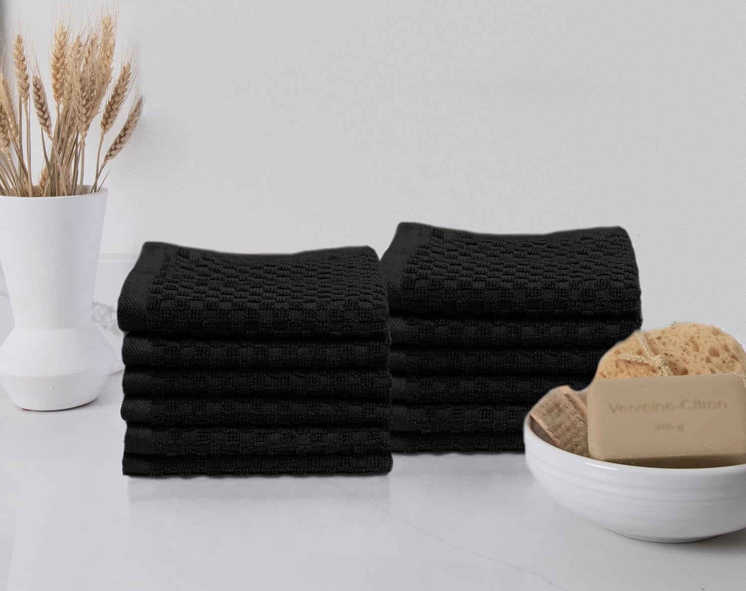 ASIASN-Euro Spa Waffle Wash Cloth - Set of 12 Luxury Pure Ringspun ...