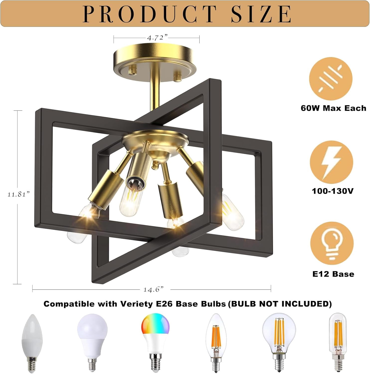 ASIASN-Farmhouse Chandelier 4 Light-Semi Flush Mount Ceiling Light ...