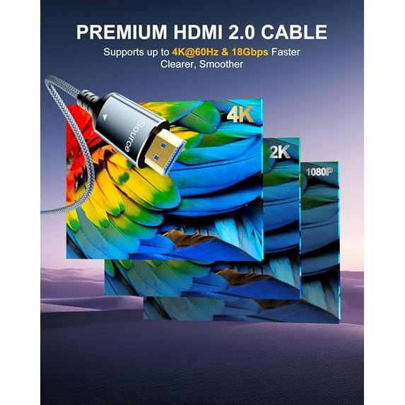 ASIASN-Fiber HDMI Cable 50FT/15M, HDMI Optical Cable 18Gbps with Gold ...