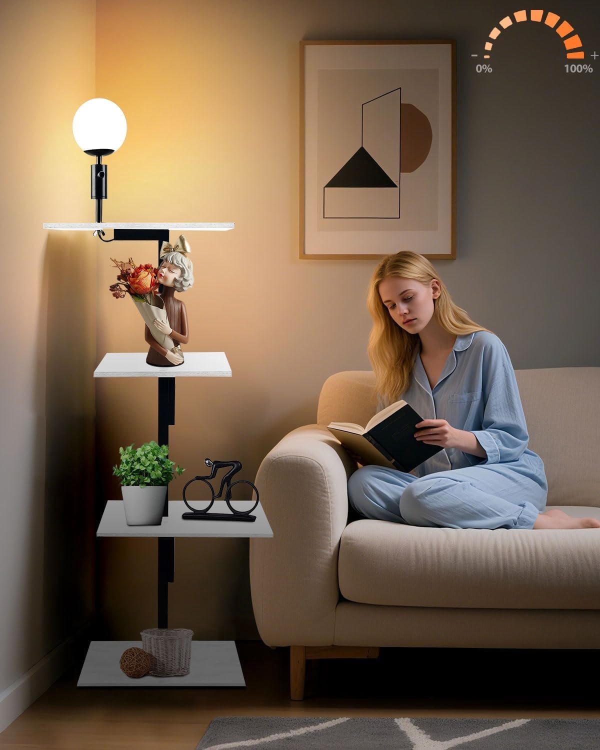 ASIASN-Floor Lamp with Table Attached, 4 Tier Black Standing Corner ...