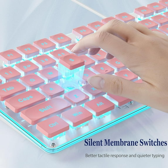 ASIASN-G1000 Typewriter Backlit Pink Keyboard Full Size 104 Keys with ...