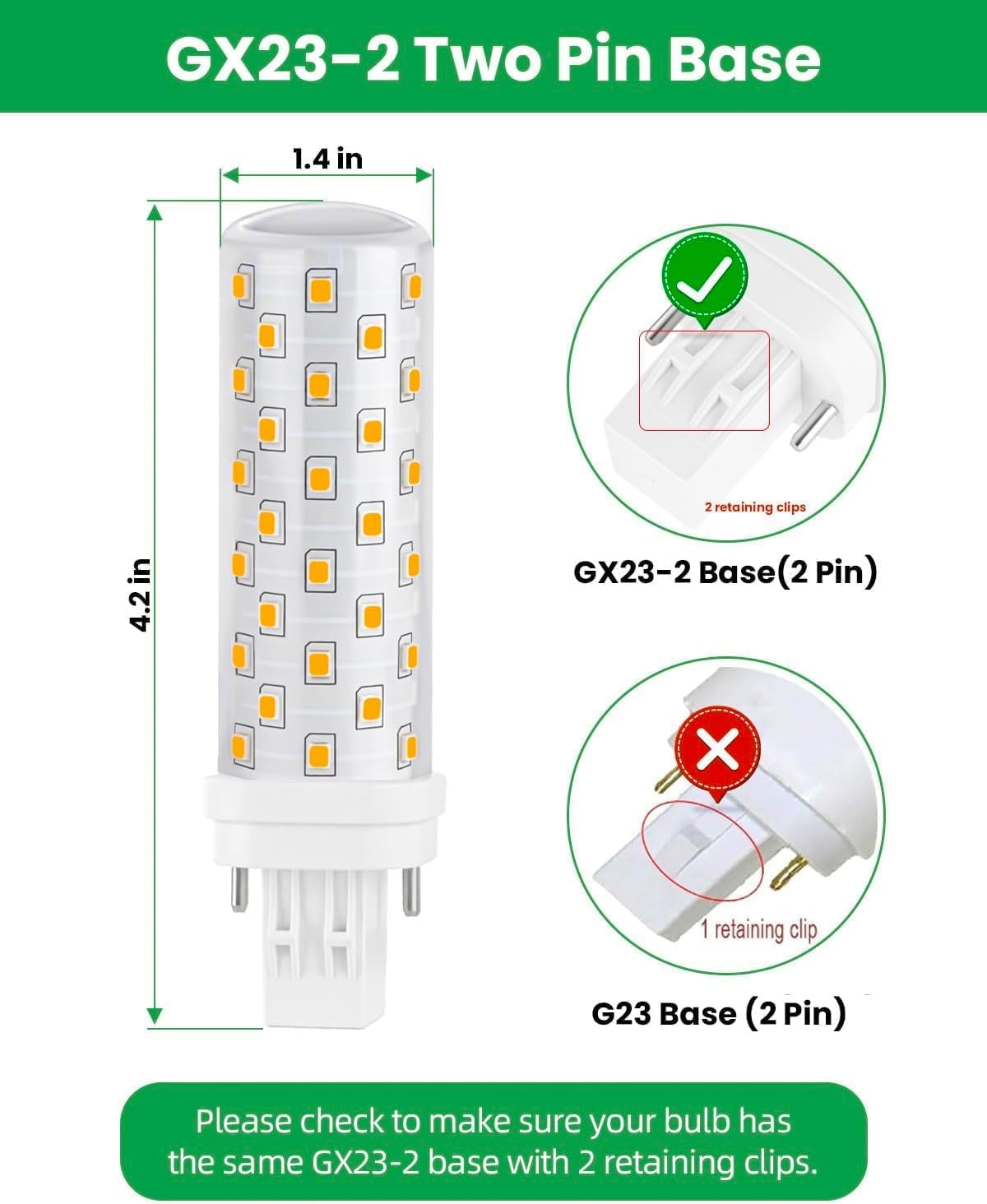 ASIASN-GX23-2 LED Bulb, Warm White, Two Prong CFL Light Bulb ...