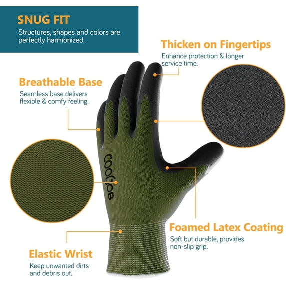 ASIASN-Gardening Gloves for Men, 6 Pairs Breathable Rubber Coated ...