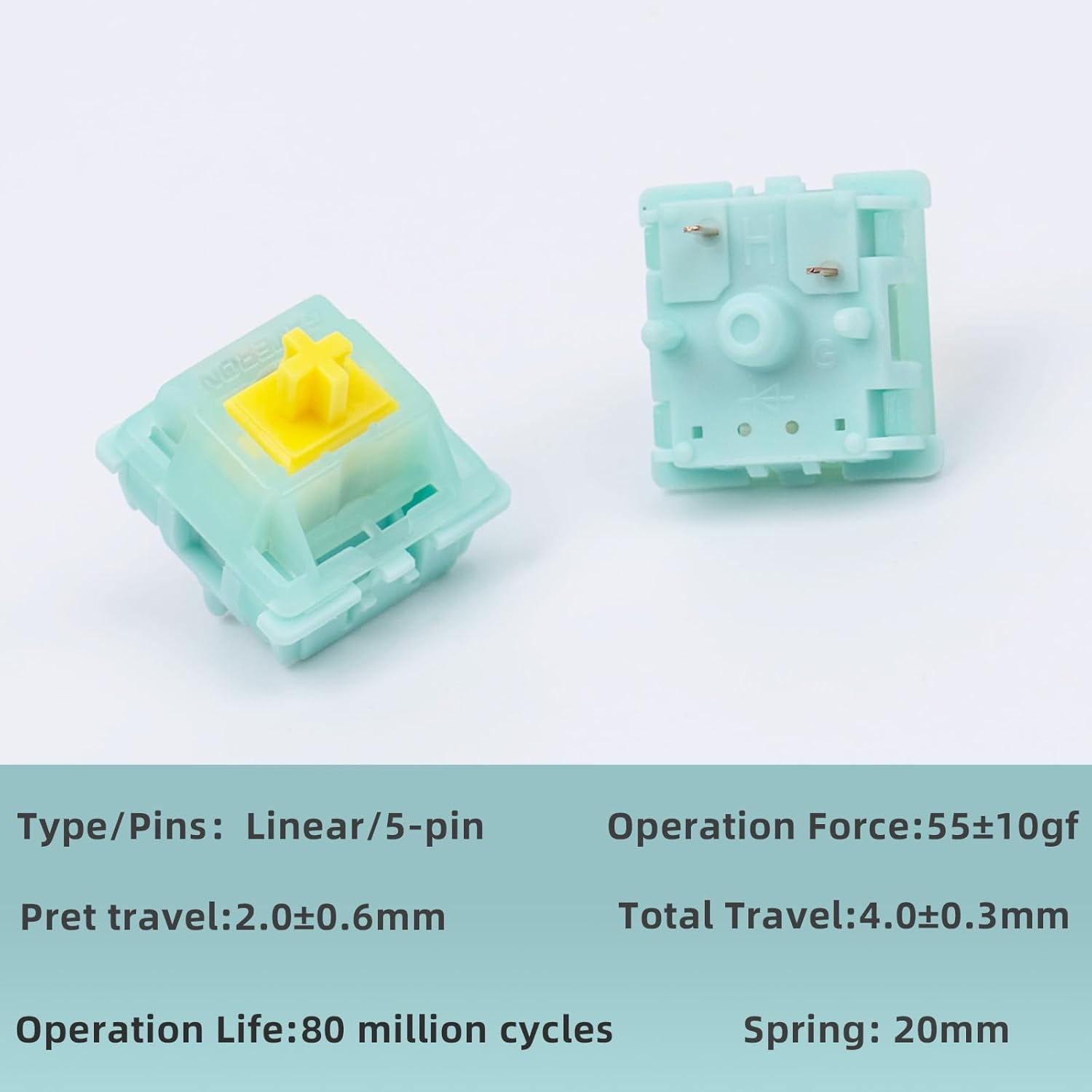 ASIASN-Gateron Jade Yellow Pro Keyboard Switch,55gf 5-Pin Pre Lubed ...