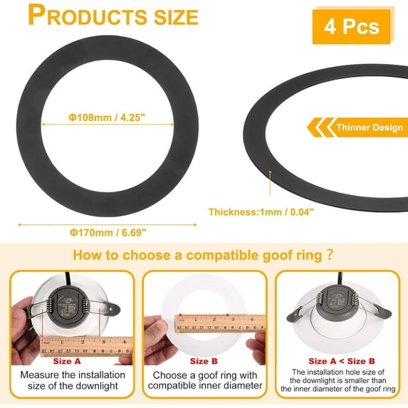 ASIASN-Goof Rings for 4 Inch Recessed Lights, ID 4.25" x OD 6.7", 4 Pcs ...