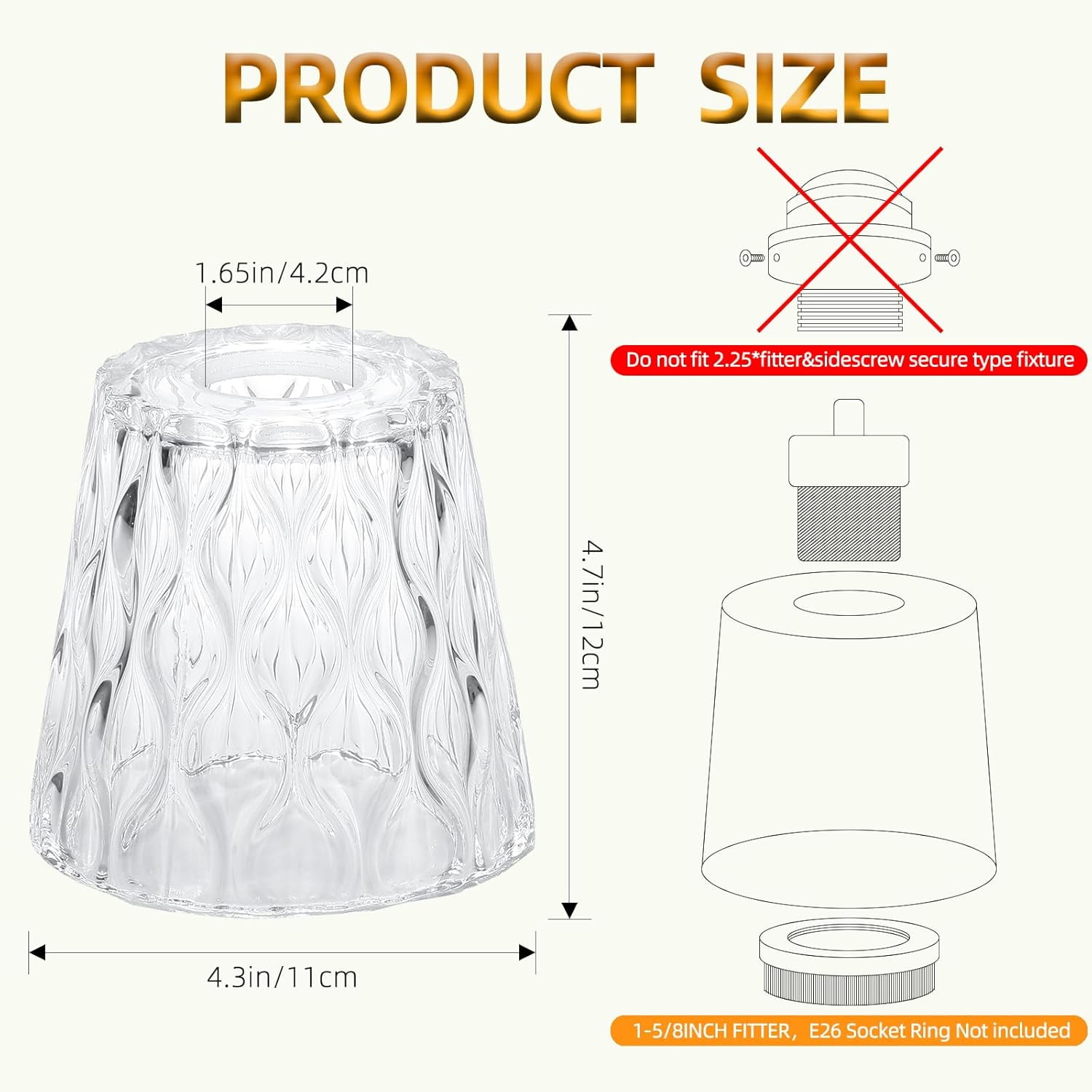 ASIASN-HALIGATE 1 Pack Textured Glass Lamp Shades with Decorative Pattern, 1-5/8 inch Fitter ...