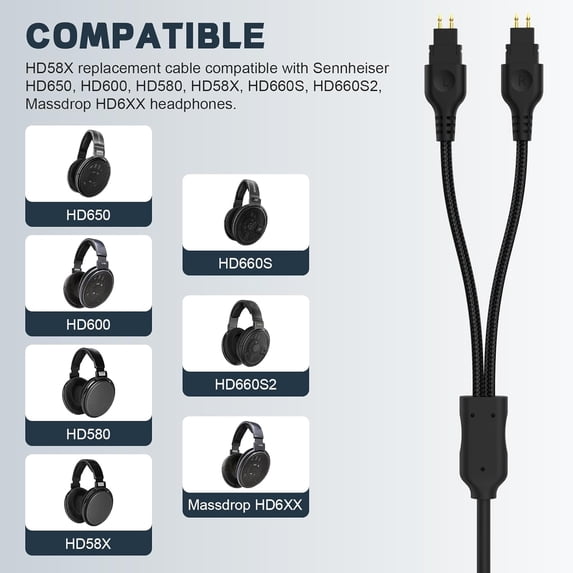 ASIASN-HD650 Replacement Cable Compatible with Sennheiser HD650, HD600 ...