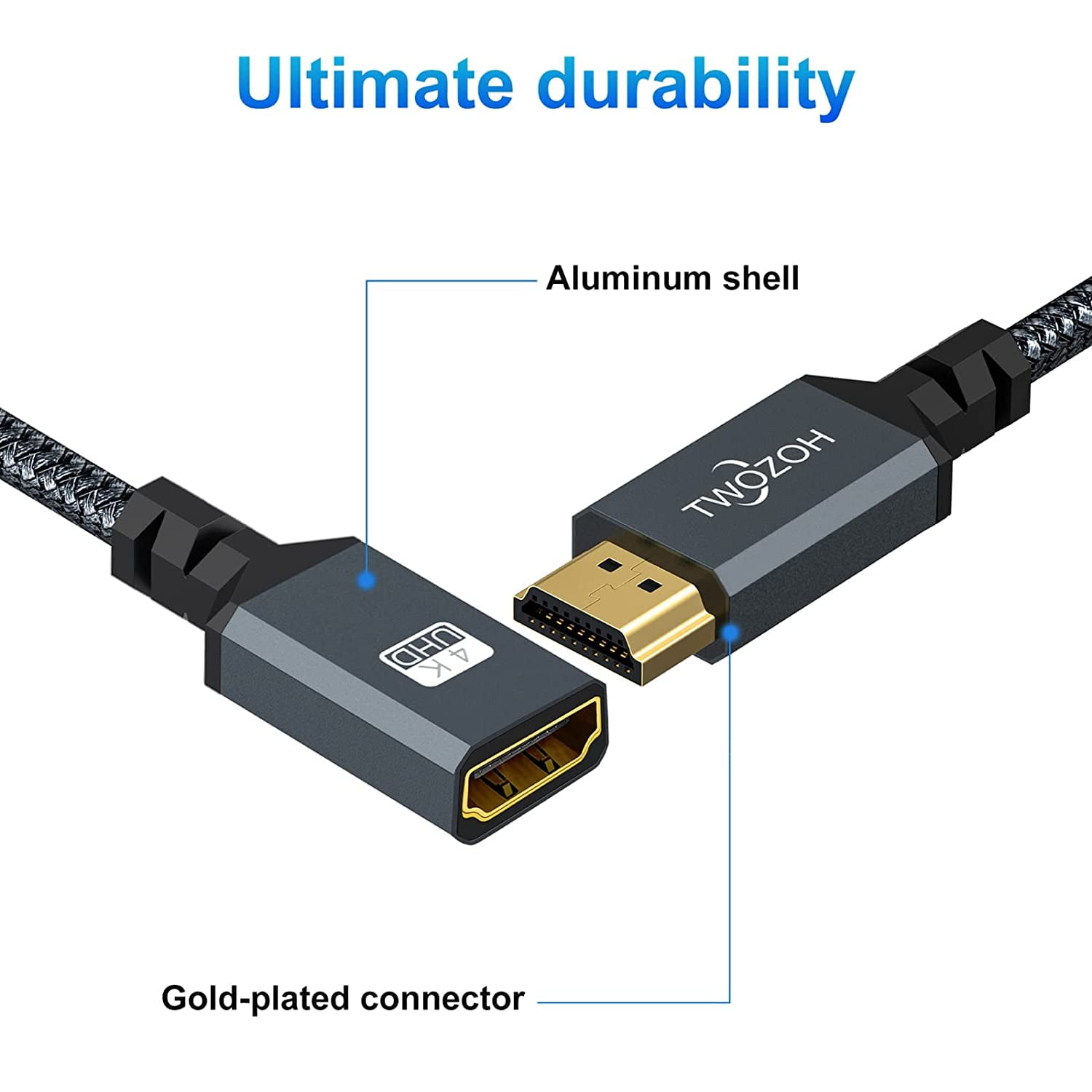 ASIASN-HDMI Extension Cable 6.6FT 2 Pack, 4K HDMI Extender Male to ...