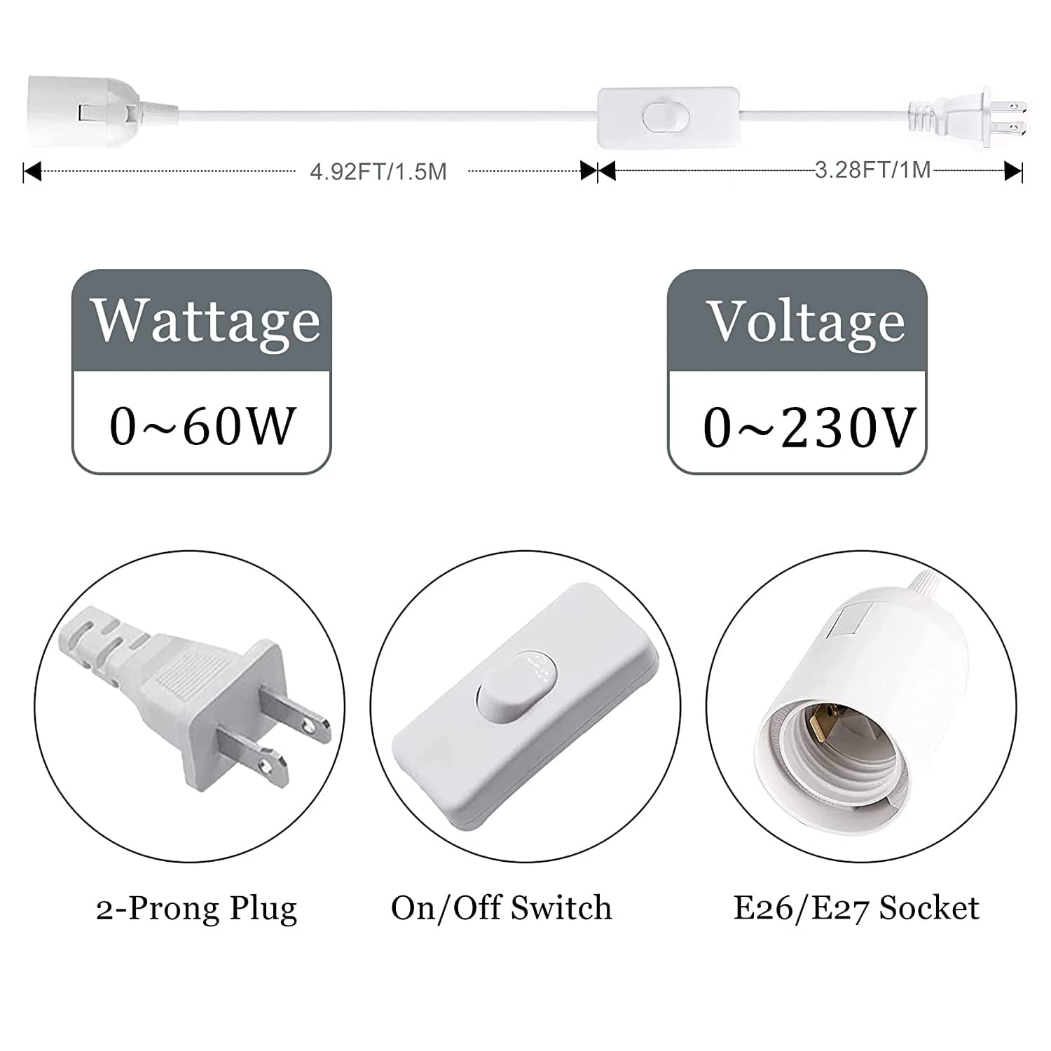 ASIASN-Hanging Light Socket with Cord - Extension Hanging Lantern Cord ...