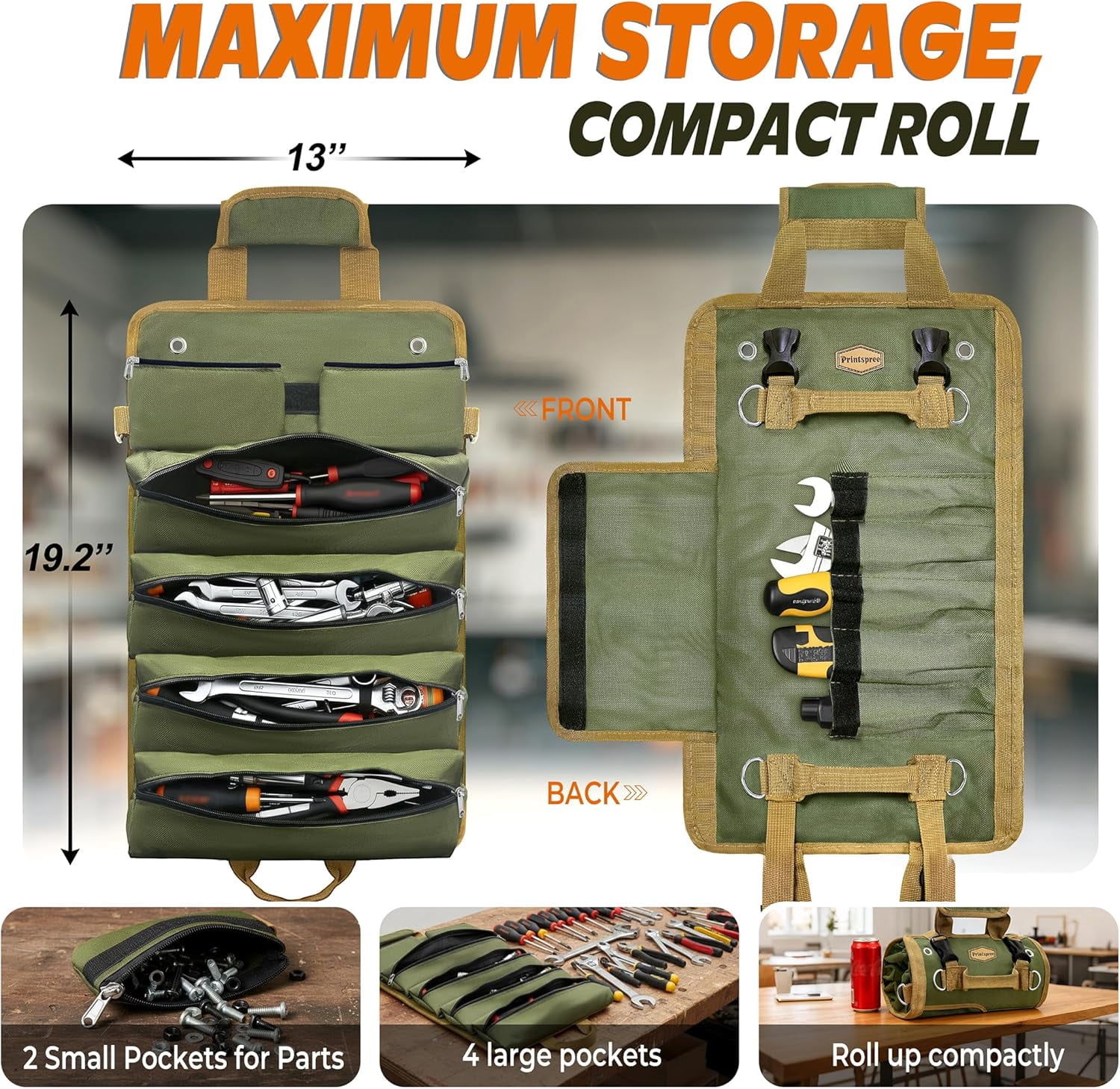 ASIASN-Heavy Duty Canvas Tool Roll Organizer - Multi-Purpose Wrench ...