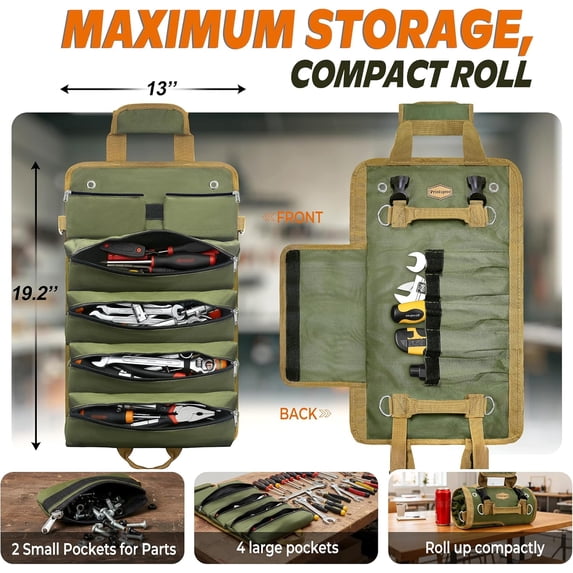 ASIASN-Heavy Duty Canvas Tool Roll Organizer - Multi-Purpose Wrench ...
