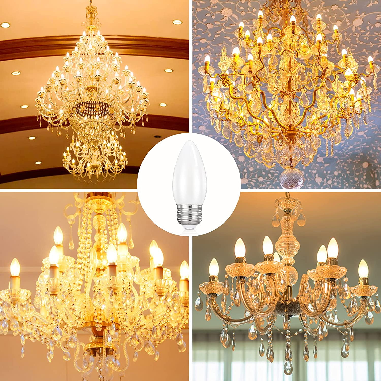 ASIASN-Hola LED Chandelier Bulb Dimmable Lamp Bulb E26 Base, 360 Beam ...