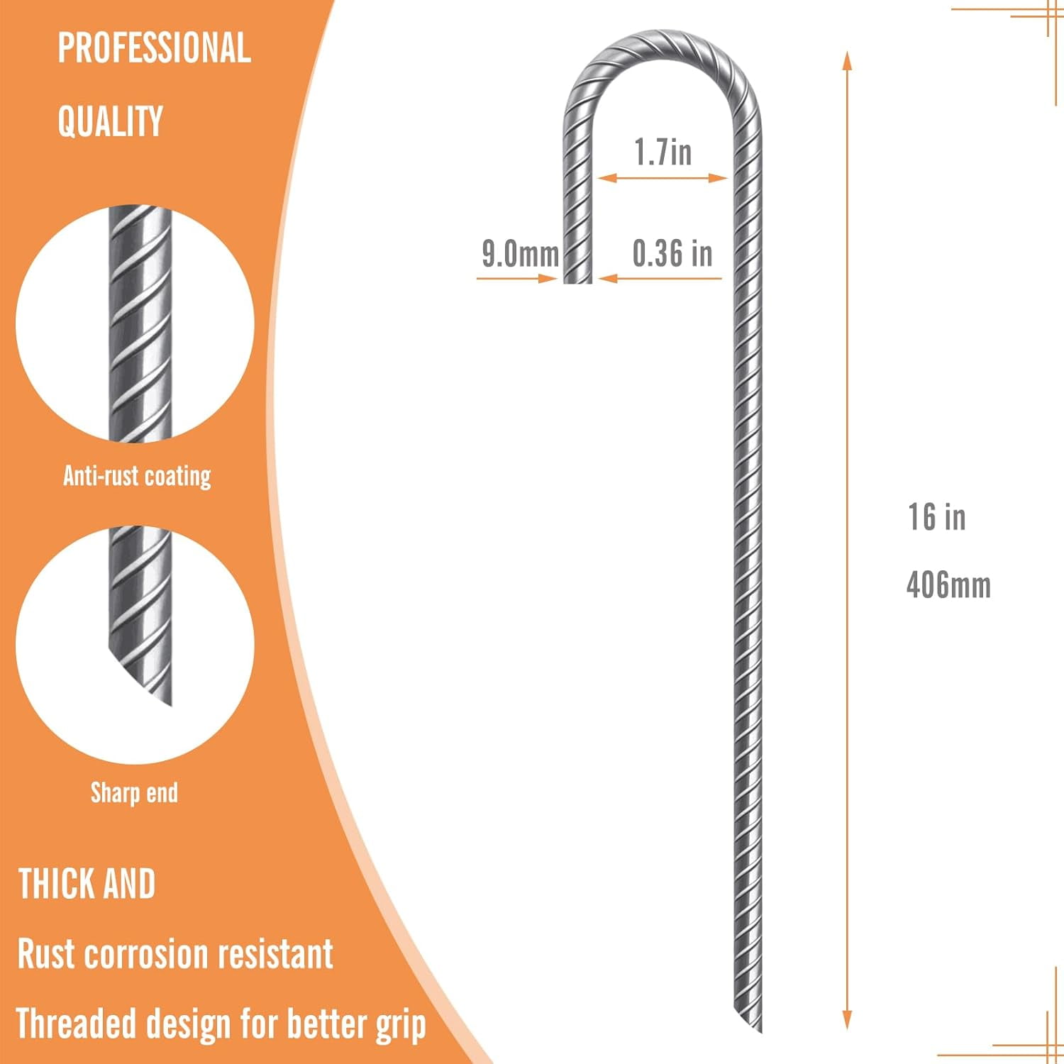 ASIASN-J Hook Rebar Stakes 12 & 16 Inch (Black or Silver), Heavy Duty ...