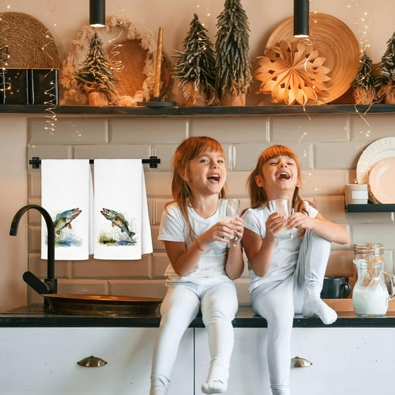 ASIASN-Jumping Bass Fish Kitchen Dish Towels, Fishing Gifts for Women ...