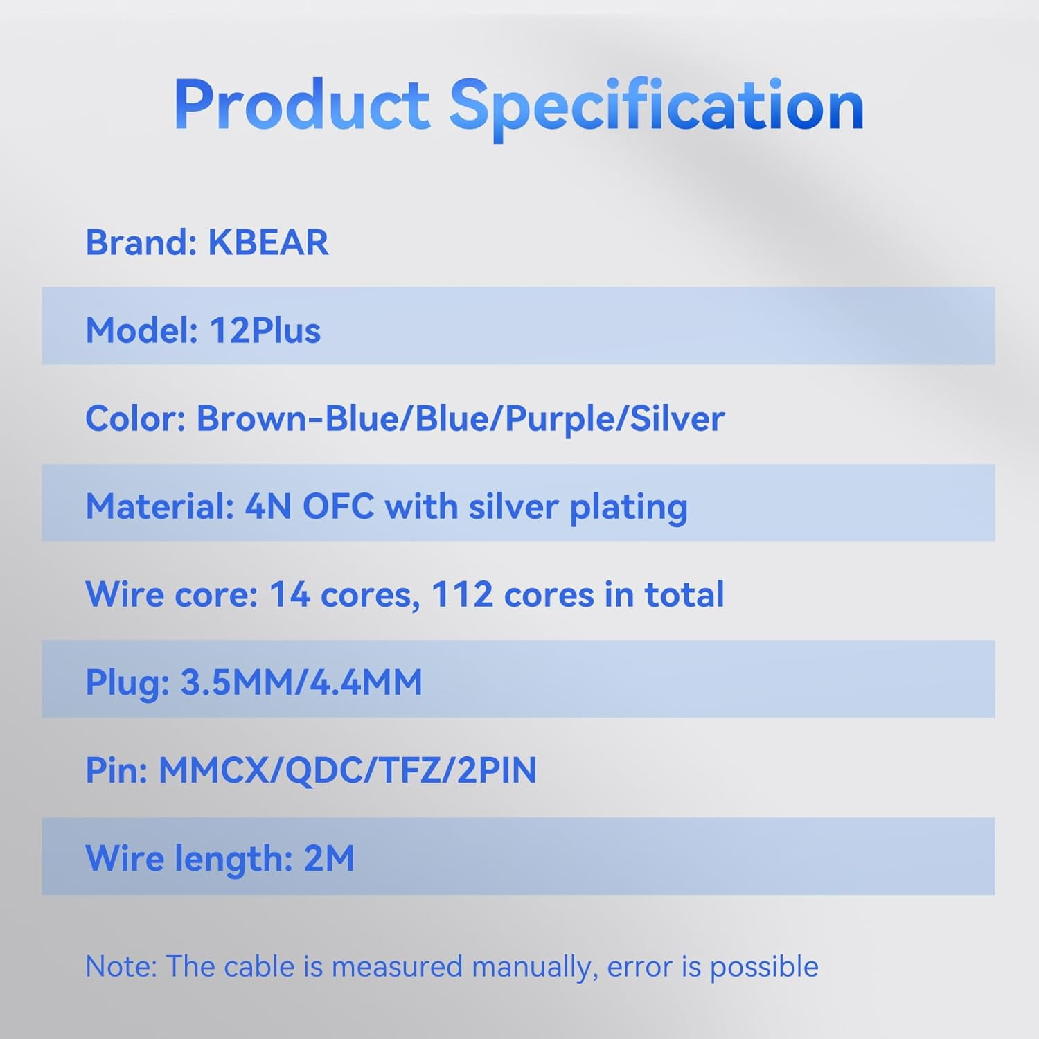 ASIASN-KBEAR ST12 Plus 2 Meters Blue 2 Pin IEM Cable 4.4MM, Headphone ...