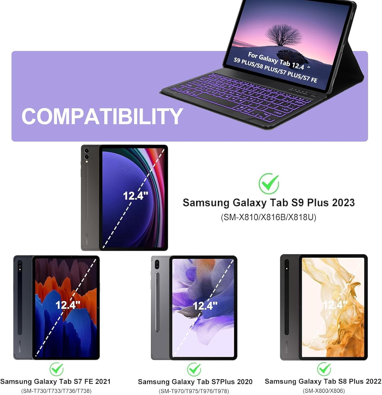 ASIASN-Keyboard Case for Samsung Galaxy Tab S9 Plus/S8 Plus/S7 Plus/S7 ...