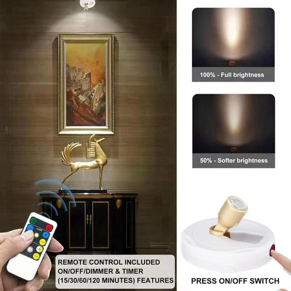 ASIASN-LED Spotlight, Battery Powered Picture Lights, Uplighting Indoor ...