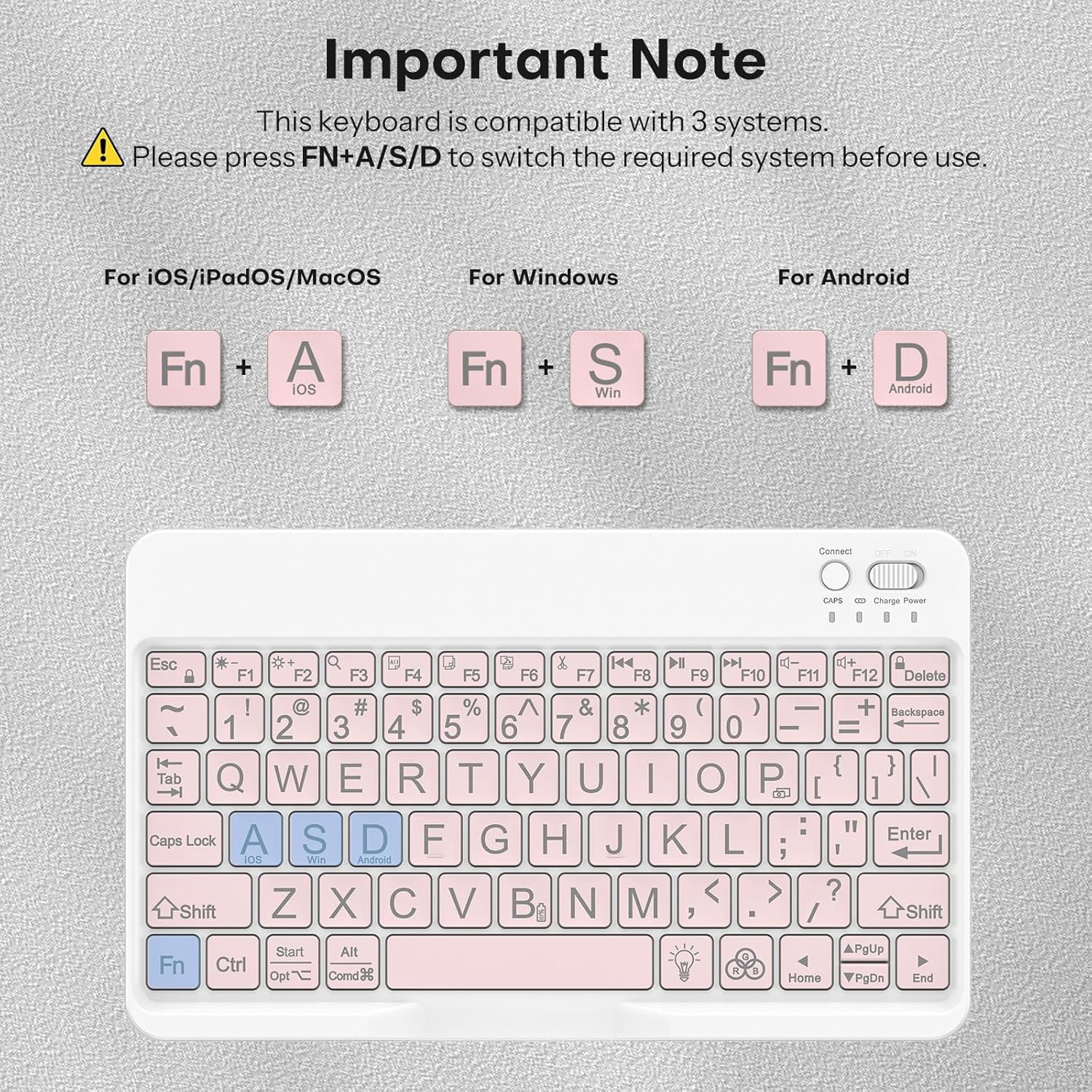 ASIASN-Large Print Bluetooth Keyboard for iPad iPhone Windows Tablets ...