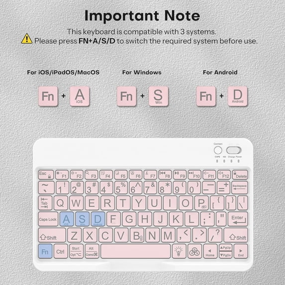 ASIASN-Large Print Bluetooth Keyboard for iPad iPhone Windows Tablets ...