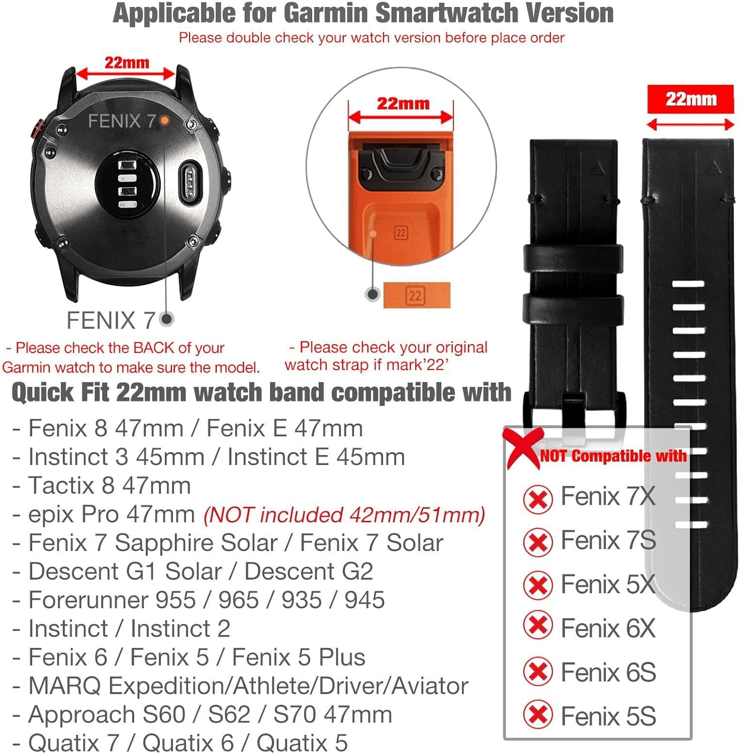 ASIASN-Leather Watch Bands for Garmin Fenix 8 / epix Pro/Tactix 8 (47mm ...