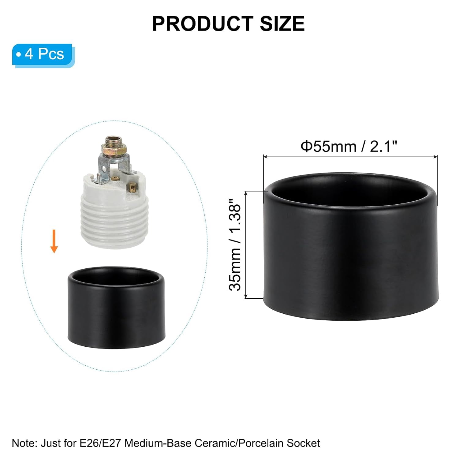 ASIASN-Light Socket Shade Ring, 4pcs E26 E27 Medium Base Metal Sockets ...