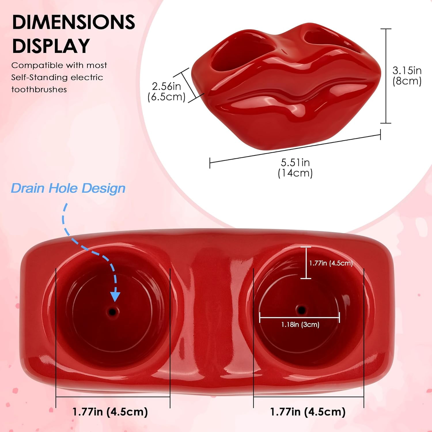 ASIASN-Lip-Shaped Ceramic Toothbrush Holder, Red Electric Toothbrush ...