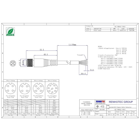 ASIASN-M12 A-Code Single Female Head Straight Connector Aviation Socket ...