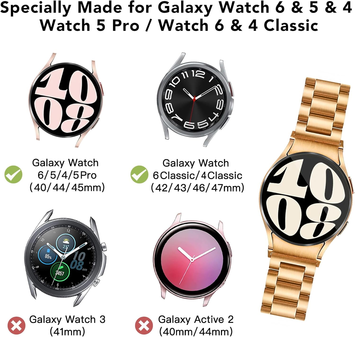 ASIASN-Metal Bands Compatible with Galaxy Watch 7 Band 6 5 4 FE Active ...