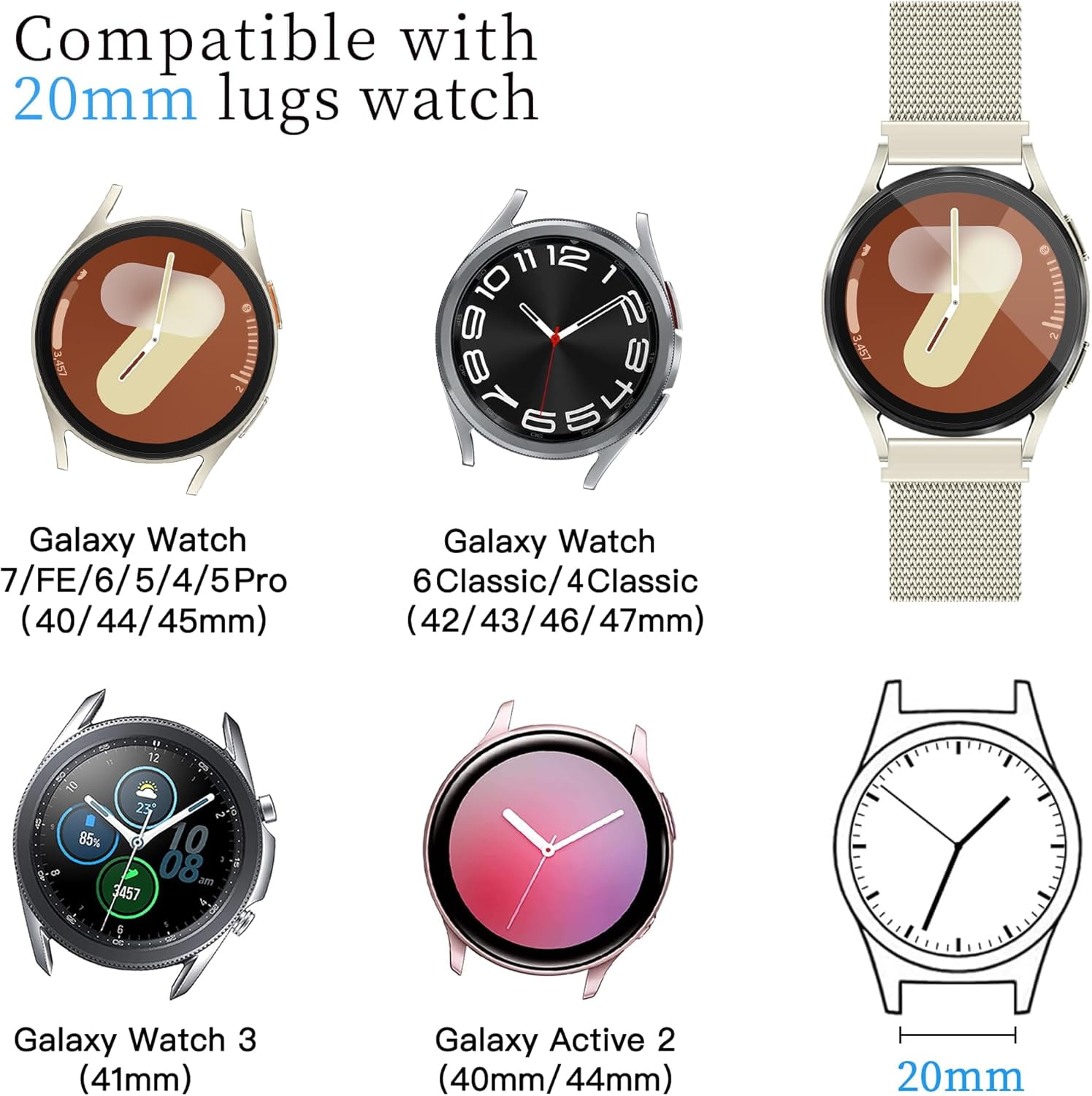 ASIASN-Metal Bands Compatible with Galaxy Watch 7 Band 6 5 4 FE Active ...