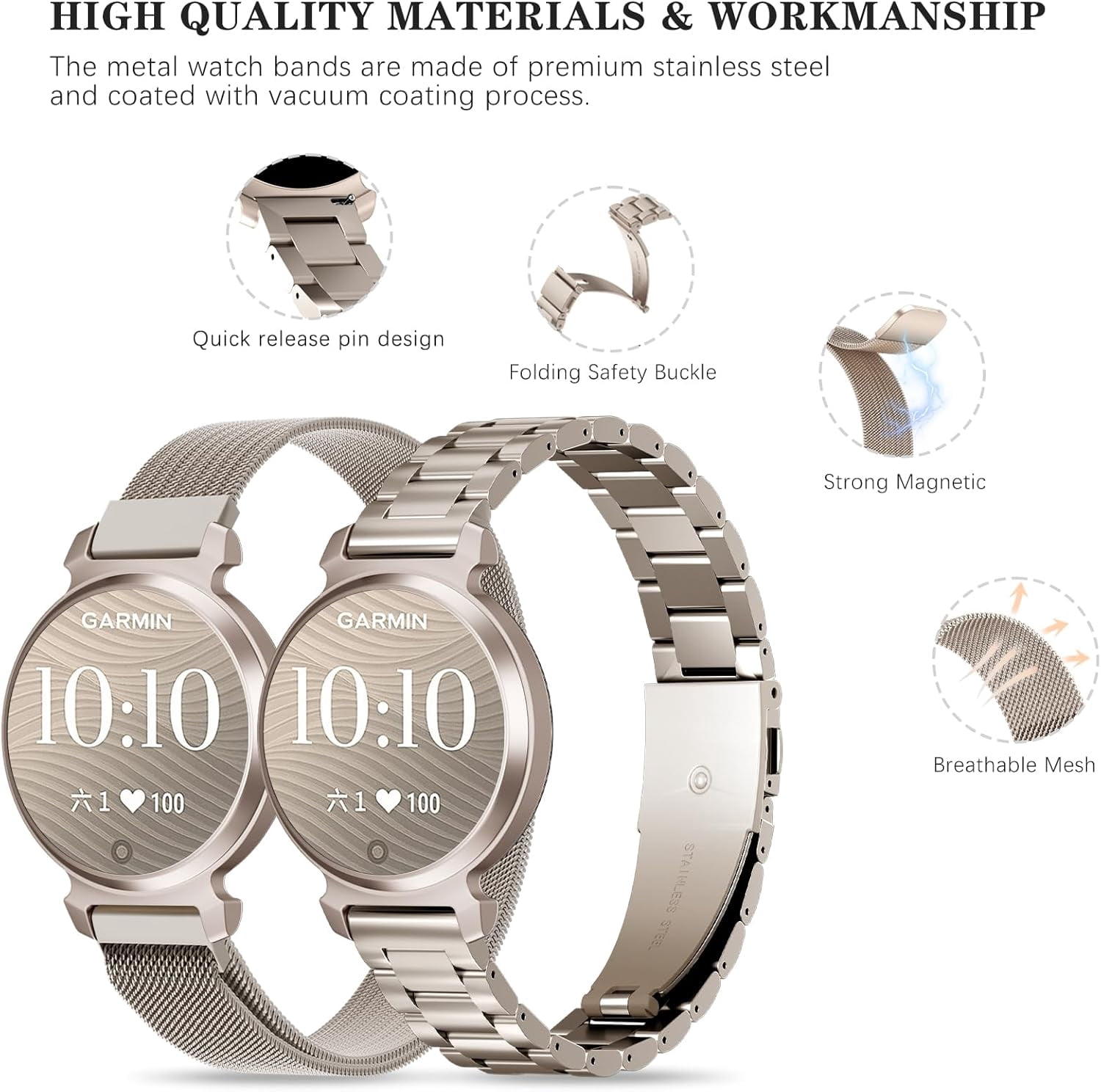 ASIASN-Metal Watch Bands Compatible with Garmin Lily 2 Active/Lily 2 ...