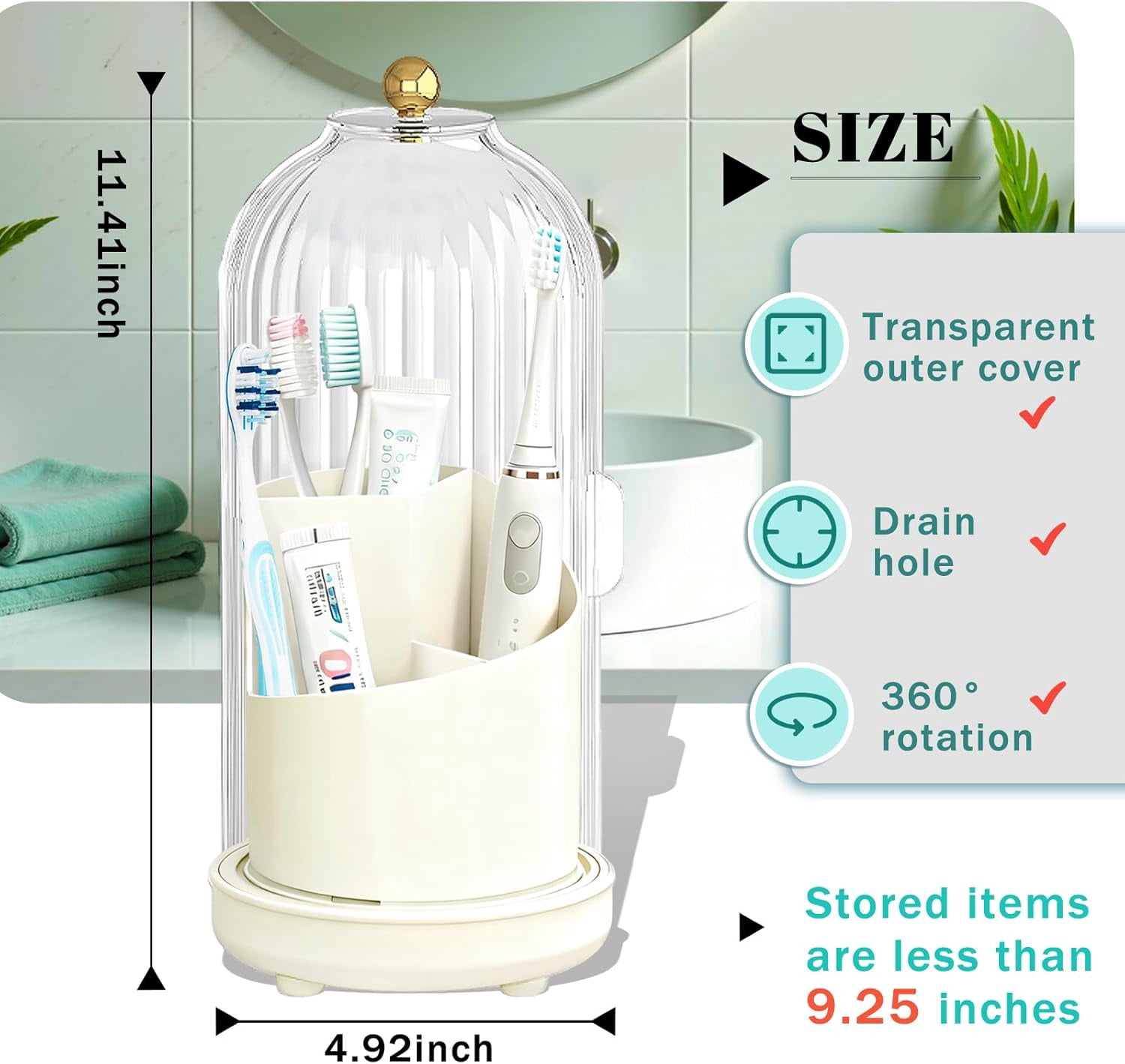 ASIASN-Multifunctional Rotating Toothbrush Holders with Sliding Lid and ...