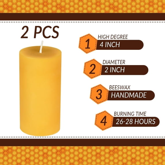 ASIASN-Natural Beeswax Pillar Candle, Smokeless Dripless Pure Beeswax ...