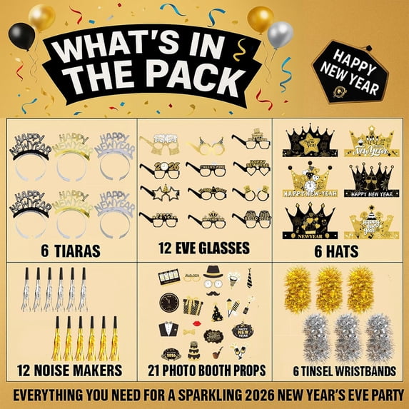 ASIASN-New Years Eve Party Supplies 2026 – 63 PCS Celebration Kit with ...