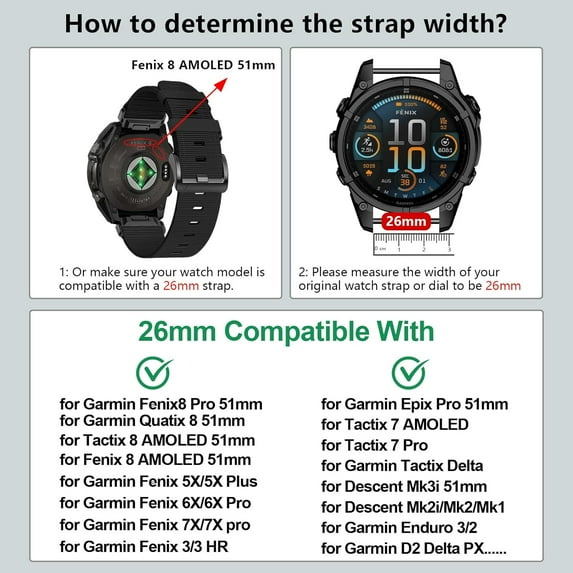 ASIASN-Nylon 26mm Watch Bands Compatible with Garmin Tactix 8 7/Fenix 8 ...