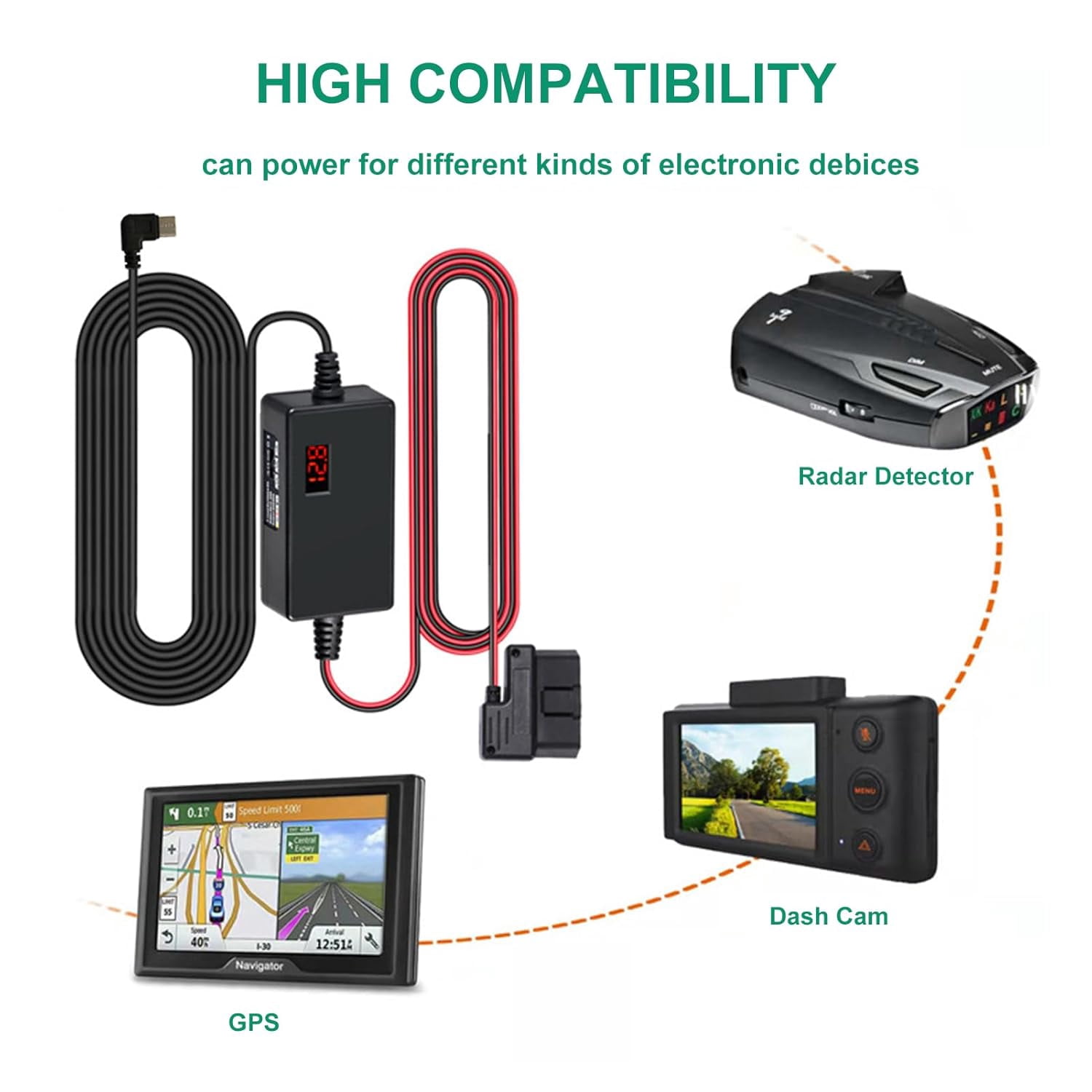 ASIASN-OBD / OBD2 to USB C Cable Hardwire Kit with LED Screen ...