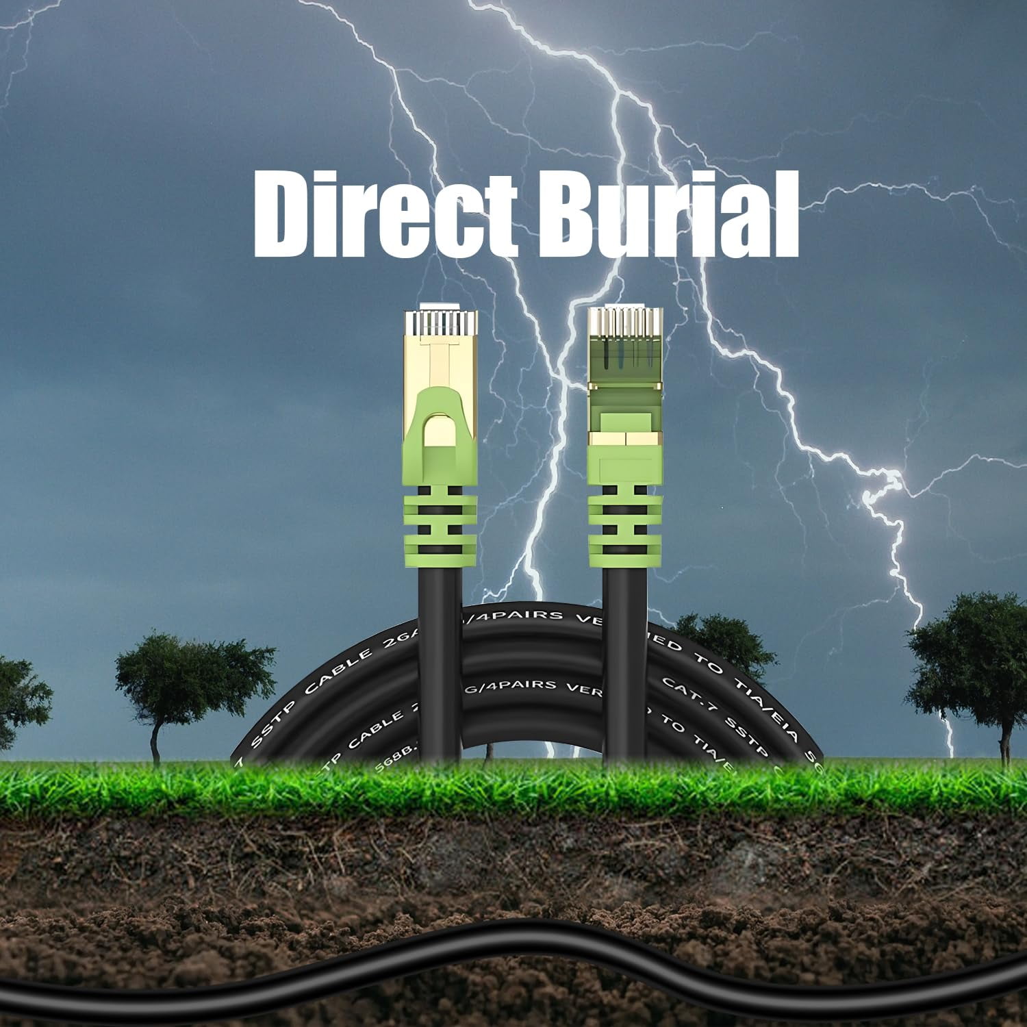 ASIASN-Outdoor Cat 7 Ethernet Cable 33ft, 26AWG Heavy-Duty Cat7 ...