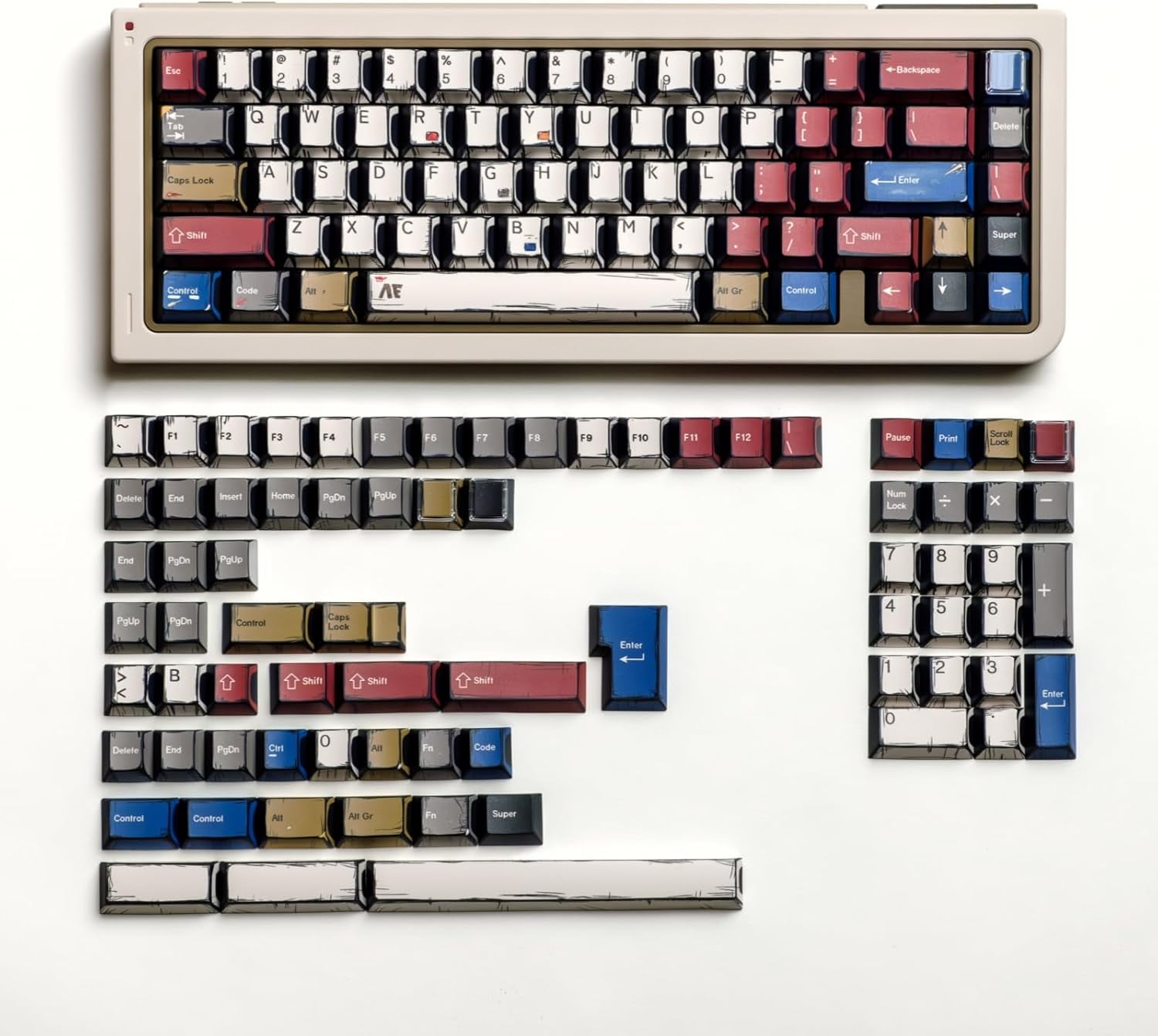 ASIASN-PBT Keycaps Japenese Manga Anime Style 141 Keys Cherry Profile ...