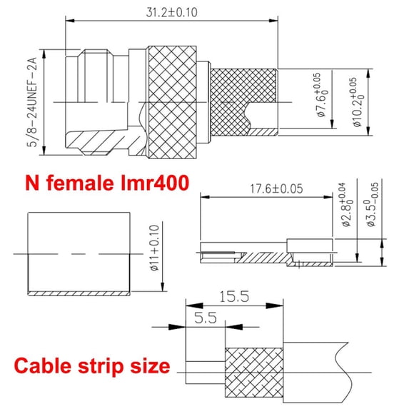 ASIASN-Pack of 5 N Female Jack Crimp Connector for LMR400 Belden 9913 ...